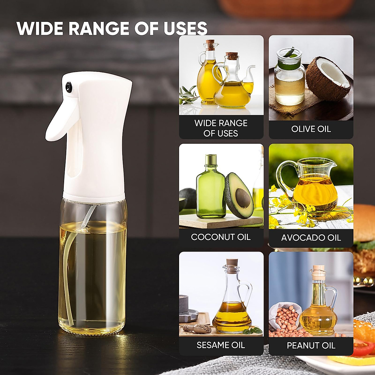 PUZMUG Oil Sprayer for Cooking - 200ml Glass Olive Oil Sprayer - Continuous Oil Spray Bottle with Portion Control - Olive Oil Dispenser Bottle - Oil Dispenser Bottle For Kitchen, Air Fryer, Salad, Bbq