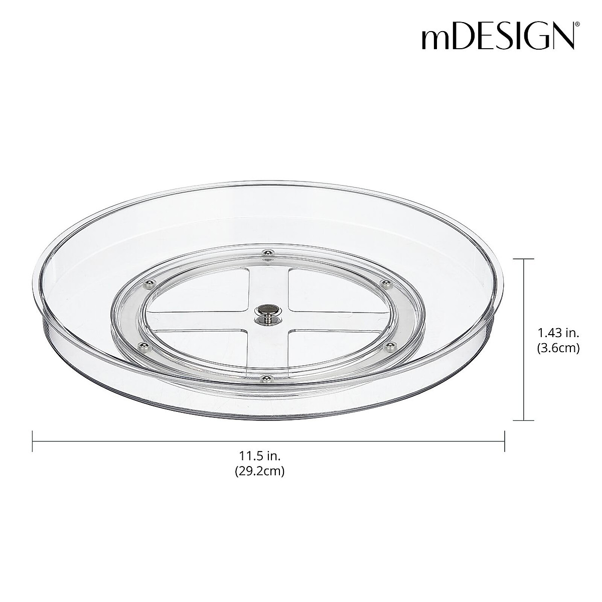 mDesign Lazy Susan Turntable Plastic Spinner for Kitchen/Bathroom, Pantry, Fridge, Cupboards, or Counter Organizing, Fully Rotating Organizer for Food, 9" Round - Lumiere Collection - 2 Pack, Clear