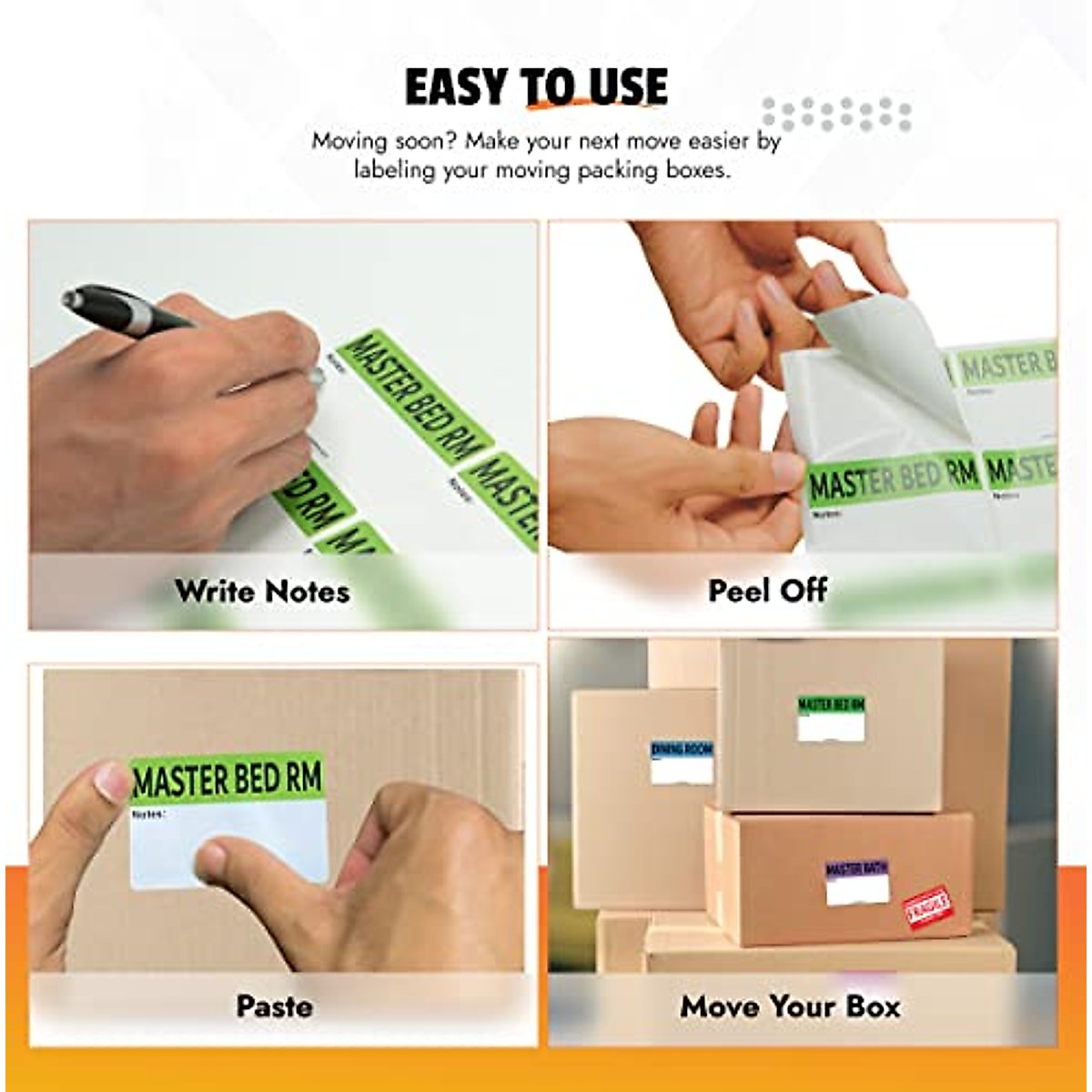 Labelinn Moving Labels for Boxes 640 Pcs - 2 x 3 inches Non-Removable Moving Stickers for Boxes Color Coded 64 Sheets with 10 Labels Each – 16 Designs Including Fragile & Customizable Blanks