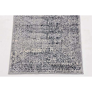 Unique Loom Chateau Collection Distressed, Textured, Vintage, Border, Rustic, Traditional Area Rug, 2 ft 2 in x 6 ft 7 in, Navy Blue/Beige