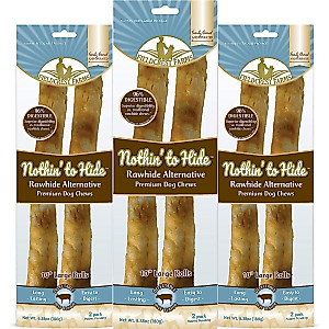 Fieldcrest Farms Nothing to Hide Natural Rawhide Alternative Large 10'' Rolls for Dogs - 3 Pack (6 Chews) Premium Grade Easily Digestible Chews - Great for Dental Health (Beef)