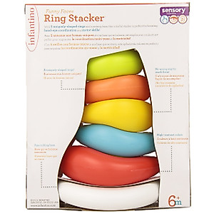 Infantino Funny Faces Ring Stacker Colorful Baby and Toddler Toys for Motor Skills, 5 Pieces