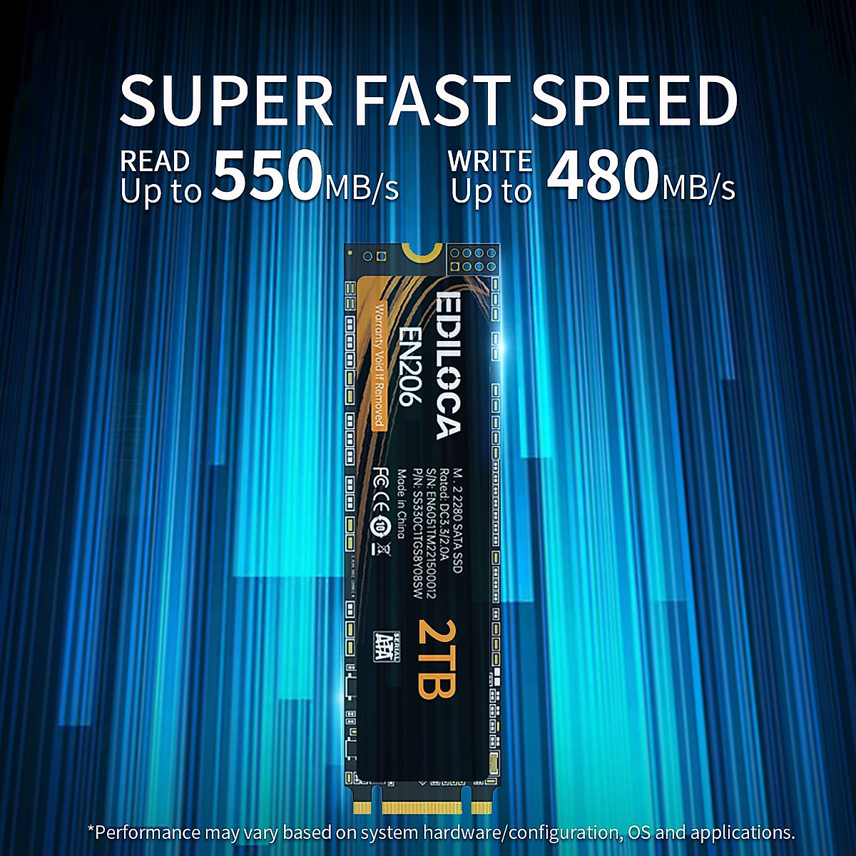 Ediloca EN206 2TB SSD M.2 SATA 3D NAND TLC, M.2 2280 SATA III 6Gb/s SSD Internal Hard Drive, Read/Write Speed up to 550/480 MB/s, Compatible with Ultrabooks, Tablet Computers and Mini PCs