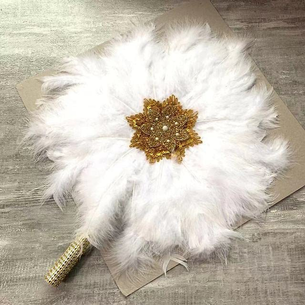 African Custom Wedding Feather Fan Handmade DIY Bride Hand Held Photo Props Luxury Wedding Lace Feather Fan Wedding Party Favors