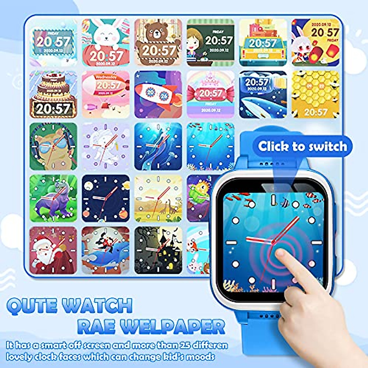 Kids Smart Watch with 90°Rotatable Camera Smartwatch Touch Screen Kids Watch Music Pedometer Flashlight Games Digital Wrist Watch for Boys