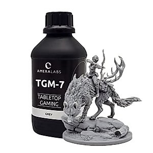 AmeraLabs TGM-7 3D Printing Resin for Tabletop Miniatures – Tough, High Resolution, Low Odor, Fast Curing on LCD MSLA UV 3D Printers, 1L (Grey)
