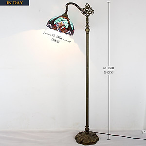 WERFACTORY Tiffany Floor Lamp Green Liaison Stained Glass Arched Lamp 12X18X64 Inches Gooseneck Adjustable Corner Standing Reading Light Decor Bedroom Living Room S160G Series