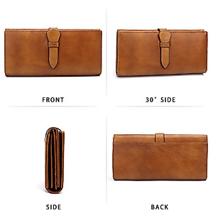 Genuine Leather Wallet Women long Purse Clutch Vintage Cowhide Handmade Card Holder Organizer (Brown)