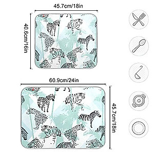 Tropical Leopards Tiger Lion Zebra Dish Drying Mat 24"x18" Absorbent Machine Washable Hanging Fast Dry Pad Dish Protective Mat for Kitchen Countertop Heat Resistant Dinner Table Mat