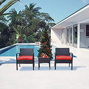 PROHIKER 3 PCS Patio Rattan Conversation Chair Set, 3 PCS Patio Wicker Rattan Furniture Set, Patio Wicker Rattan Table