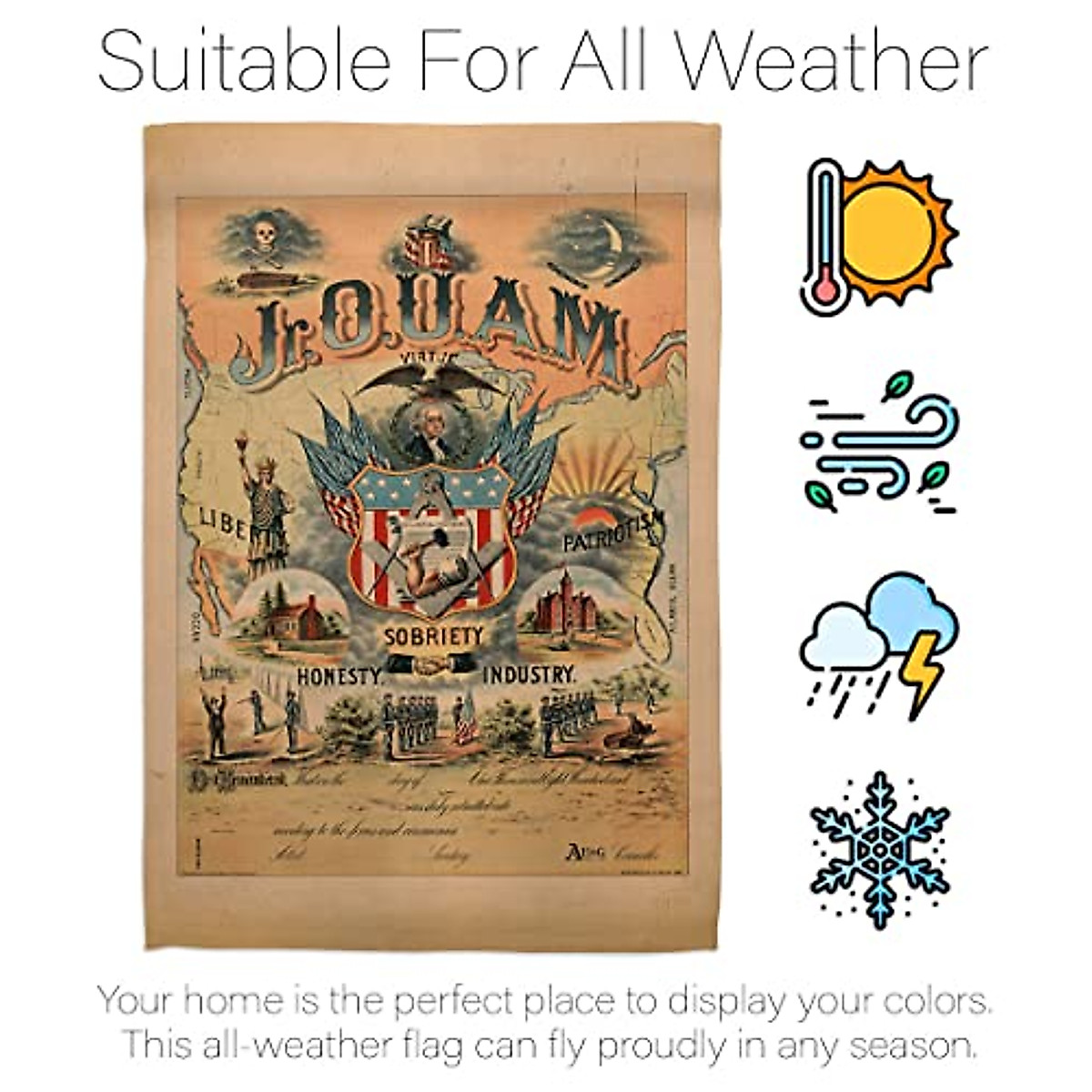 Americana Home & Garden Jr. O. U. A. M. Garden Flag Set Wood Dowel Americana US Historic July Memorial Veteran Independence United State American House Banner Small Yard Gift Double-Sided, Made In USA