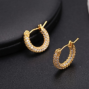 CZ Gold Hoop Earrings, 14K Real Gold Plated Small Hoop Earrings Sparkly Rhinestone Hoop Earrings, Dainty Gold Huggie Hoop Earrings Gift for Women