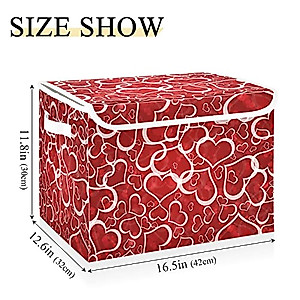 Kigai Storage Basket Valentine's Day Hearts Storage Boxes with Lids and Handle, Large Storage Cube Bin Collapsible for Shelves Closet Bedroom Living Room, 16.5x12.6x11.8 In