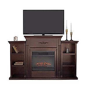 XtremepowerUS Barton Mantel TV Stand Electric Fireplace Insert Heater 3D with Log, Remote Control, Espresso