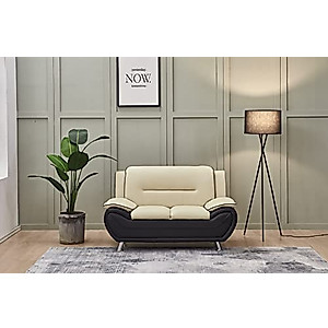 Kingway Faux Leather Living Room Sofas, 6 SEAT, Beige/Black