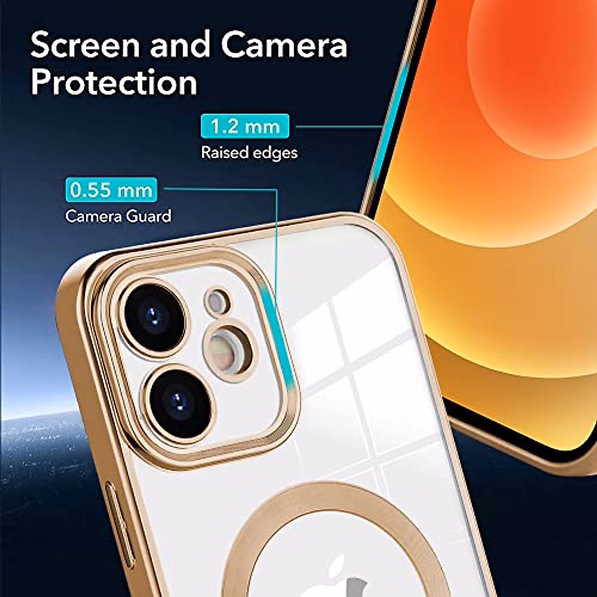 KANGHAR for iPhone 12 Case Magnetic [Support Magsafe Charger] Wireless Anti-Scratch Shockproof Clear Four Corner Cushion Screen Protector Anti-Dropping Full Body Protection Cover-Gold