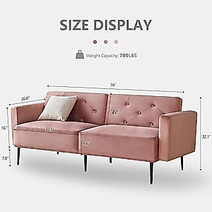 Cpintltr 74" Loveseat Sofa Velvet Couch Convertible Sleeper Futon Sofa Bed with Tapered Metal Legs Upholstered Fouches Seats Furniture for Living Room Apartment Lounge