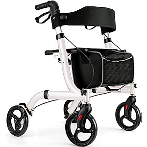 Healconnex Rollator Walkers for Seniors-Folding Rollator Walker with Seat and Four 8-inch Wheels-Medical Rollator，White