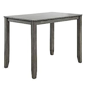 CKLMMC 5 Piece Vintage Dining Table Set, Wood Rectangular Counter Height Bar Table with 4 Leather Upholstered Chairs,Kitchen Furniture Set for Dining Room, Pub and Bistro