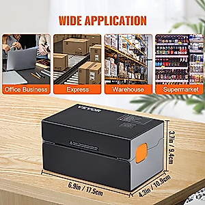 VEVOR HD(300DPI) Thermal Label Printer, Shipping Label Printer w/Auto Label Recognition, Support Windows/MacOS/Linux/Chromebook, Compatible w/Amazon, Ebay, Shopify, USPS, Etsy, UPS, etc.
