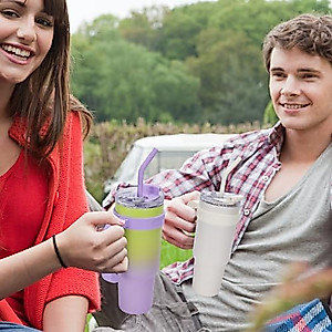 GiNT 40 oz Tumbler with Handle, Stainless Steel Insulated Tumbler with Lid and Straw, Double Vacuum Leak Proof Travel Coffee Mug - Green Purple