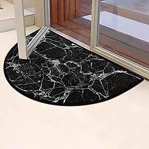 Half Round Door Mat, Doormat Bath Mat Bathroom Rugs, Non-Slip Floor Rug Mat for Indoor Entryway Hallway Living Room Farmhouse Kitchen Home Decoration, 36x24 Inch White Black Marbling