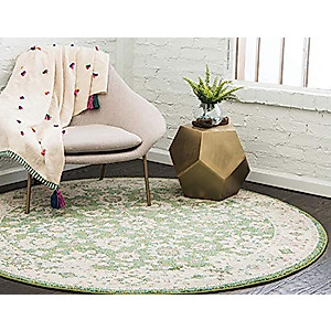 Unique Loom Penrose Collection Distressed Traditional Vintage Floral Area Rug, 3 ft 3 in x 3 ft 3 in, Green/Beige