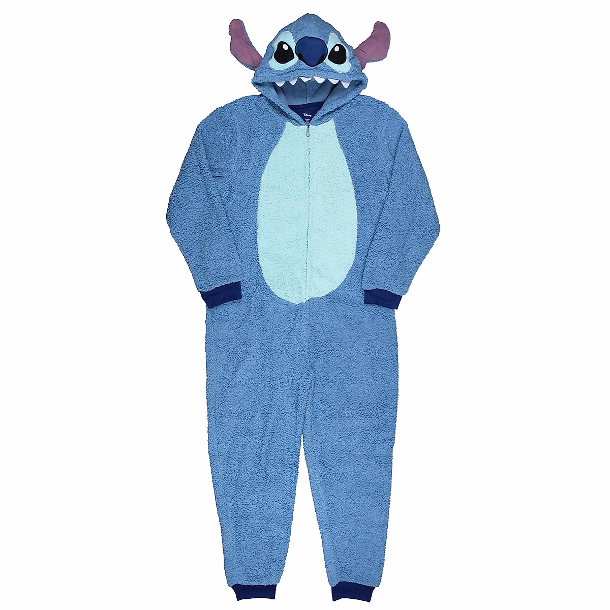 Disney Lilo And Stitch Adult Unisex Stitch Costume Sherpa Fleece One Piece Pajama Union Suit (Large) Blue