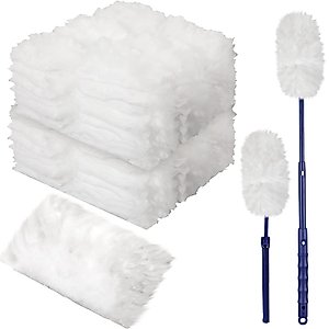Peryiter 100 Pcs Duster Refills Kits Disposable Replacement with 2 Handle Duster, White Duster Refills Disposable Electrostatic Duster Extender Handle for Home Office Ceiling Fans Furniture