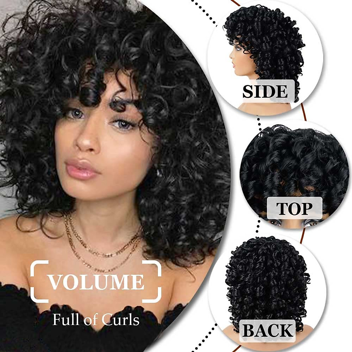 AIDUSA Short Loose Curly Wigs for Black Women Afro Wig for Black Women Curly Wig for Women Synthetic Wigs for Women Fluffy Natural Wigs Half Wigs Soft Hair Black Wigs (#1B Natural Black)