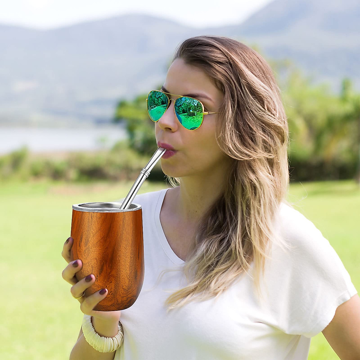 3 Packs Mate Cup and Bombilla Set, Including 12 oz Yerba Mate Cup Stainless Steel Double Walled Mate Tea Cup with Lid, Bombilla Yerba Mate Straw and Cleaning Brush for Yerba Mate, Tea, Coffee, Drinks