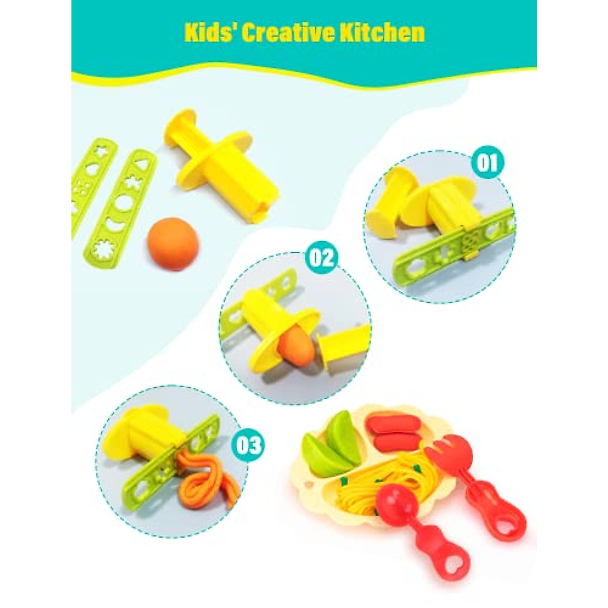 Play Dough Tools Set for Kids - 40PCS Playdough Toys Accessories with Shapes Cutters Extruder Kiddy Dough Tools Kit for Girls Boys