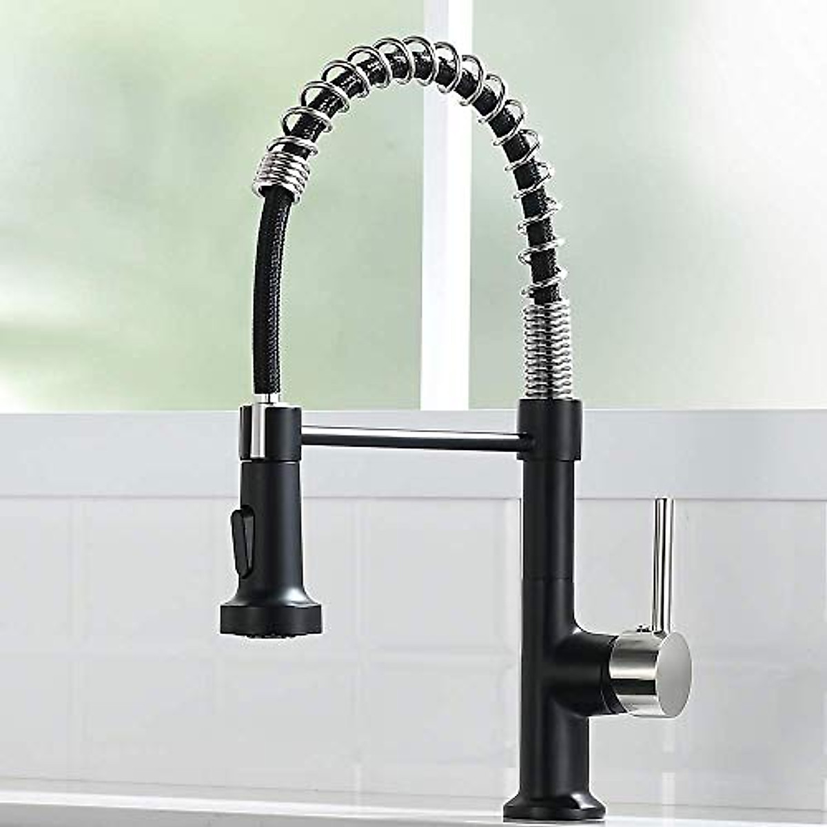 GIMILI Spring Kitchen Sink Faucet with Soap Dispenser Matte Black&Brushed Nickel