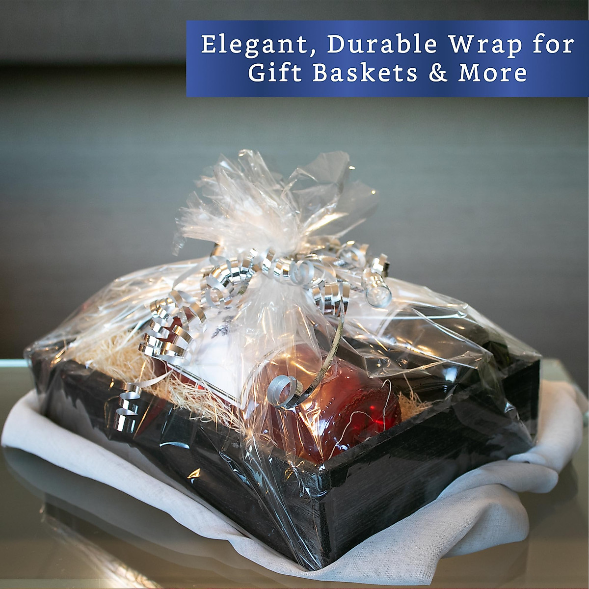 110 ft Clear Cellophane Wrap Roll (31.5 in x 110 ft) - Cellophane Wrap - Cellophane Roll - Clear Wrap Cellophane Bags - Clear Wrapping Paper to Wrap Gift Baskets - Gift Basket Wrap - Clear Gift Wrap for Baskets - Cello Wrap