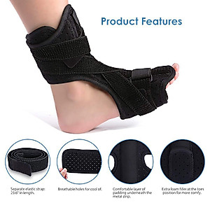 Plantar Fasciitis Support, Dorsal Night Splint for Foot Drop & Plantar Fasciitis, Foot Arch Supports for Plantar Fasciitis, Achilles Tendonitis Brace for Women Men with Hard Spiky Massage Ball