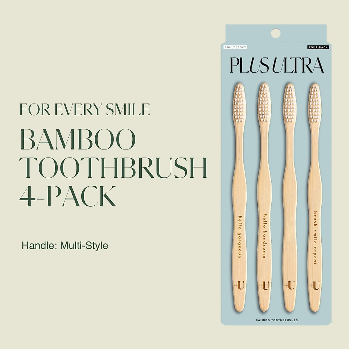 Plus Ultra Bamboo Toothbrush - BPA Free Soft Bristle Toothbrush - Dentist-Approved All-Natural Toothbrush - 4 Pack