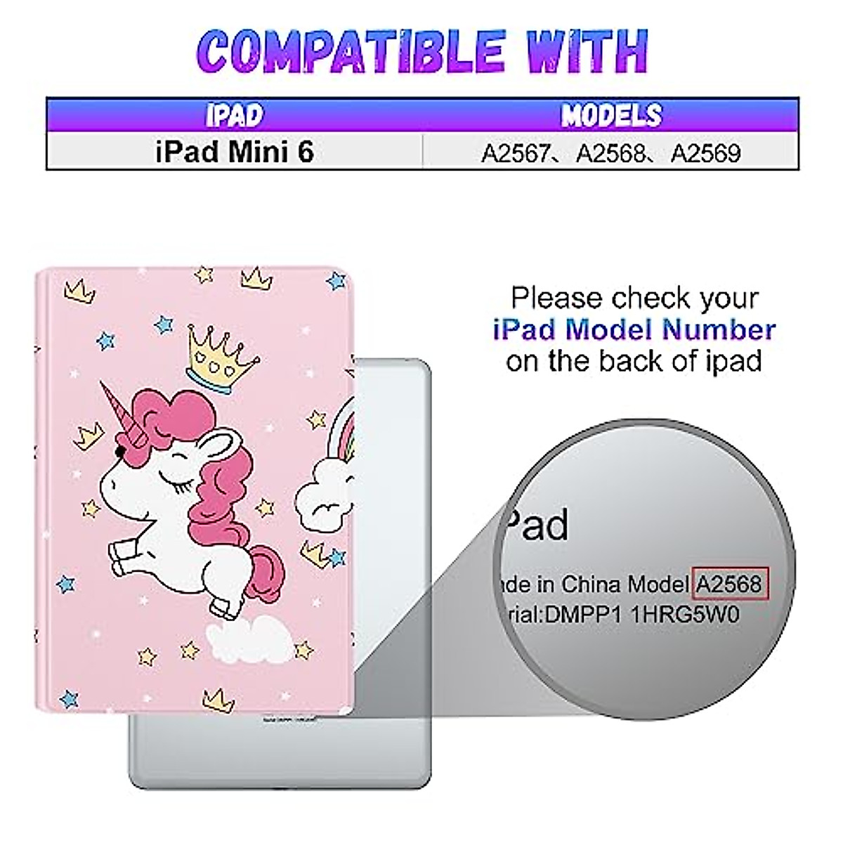 Uppuppy for Apple iPad Mini 6 Case for iPad Mini 6th Generation Case Kids Cute Folio Women Girls Girly Cartoon Cover for iPad Mini 2021 Case 6th Gen 8.3 Inch A2567 A2568 A2569