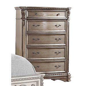 Acme Northville 5 Drawer Wooden Chest in Antique Silver