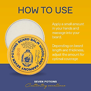 Seven Potions Beard Balm 2 oz. 100% Natural Softener with Jojoba Oil - Nourishes, Softens, Stops Itch, and Leaves Healthy Shiny Beard (Woodland Harmony)