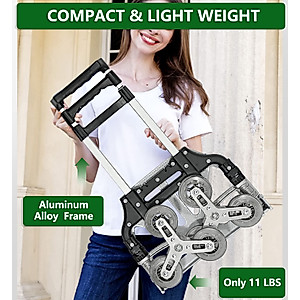 BRLJUNEO Stair Climbing Hand Trucks Dolly Cart, Foldable Shopping Cart with Wheels, Grocery Cart w/Telescoping Handle, 180 Lbs Load Capacity