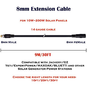 8mm Extension Cable - iGreely 30Ft 9M DC 8mm Cord Compatible with Jackery Goal Zero for Solar Generator Portable Power Station and Solar Panel 14AWG