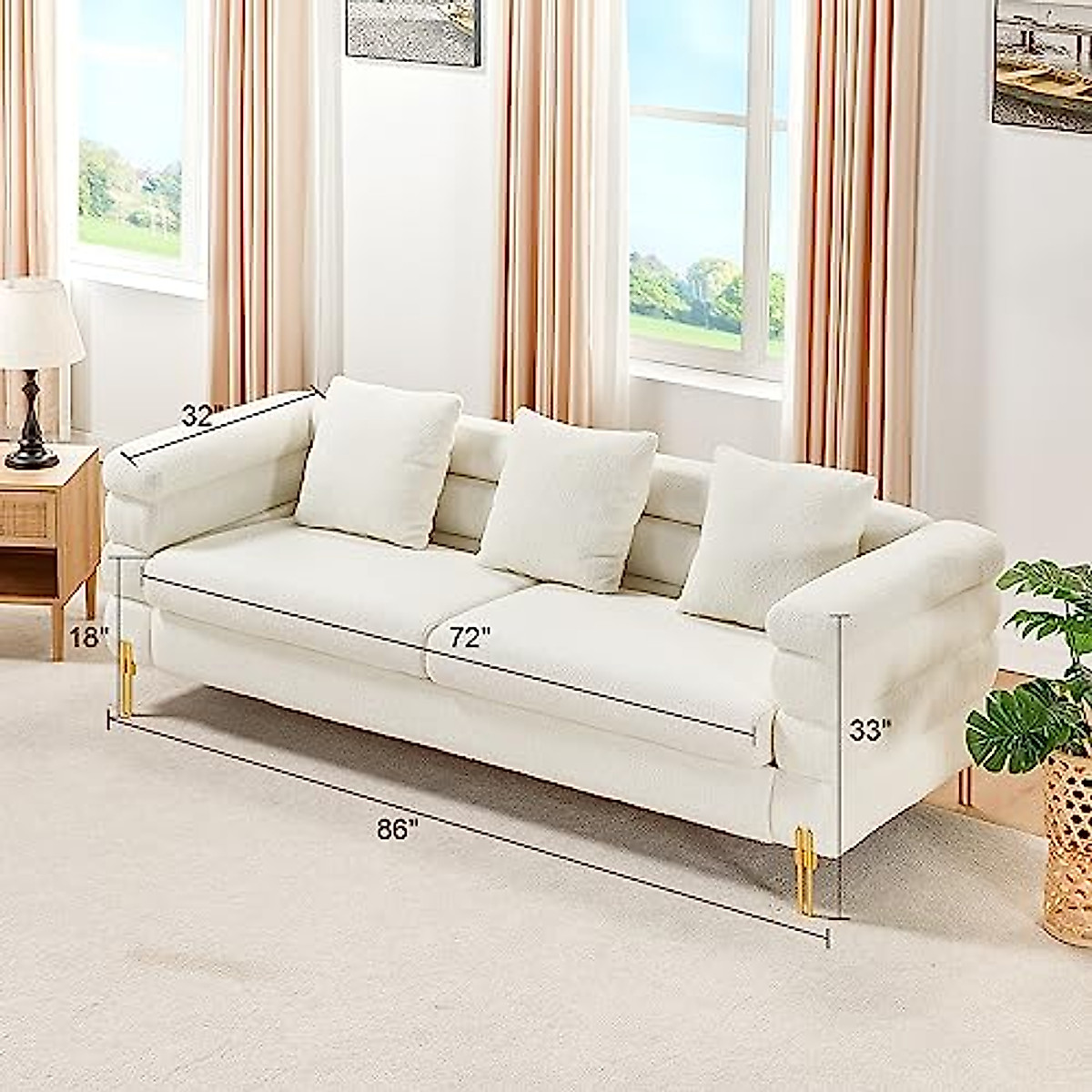 VanAcc Modern Sofa Couch, 24''Extra Deep Seat Sectional Sofa for Living Room, 85 inch Oversized Sofa, 3 Seat Sofa,White