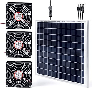 Fitinhot Solar Panel Fan Kit, Waterproof Solar Panel Powered Fan,15W 10V Solar Fan Outside, Portable Solar Exhaust Fan with 4m Cable for Chicken Coops,Pet Houses,Greenhouse,Window Exhaust(3pcs Fans)