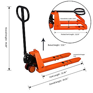 Tory Carrier Mini Hand Pallet Jack Truck, Small Manual Pallet Trucks with Foldable Forks and Foldable Handle 2200Lbs Capacity 31.5" Lx15 W Fork Size