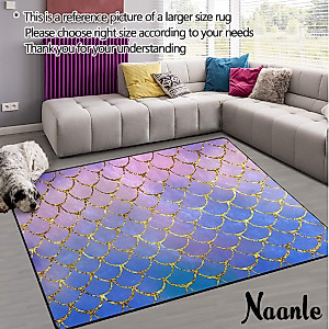 Naanle Mermaid Non Slip Area Rug for Living Dinning Room Bedroom Kitchen, 4' x 6'(48 x 72 Inches / 120 x 180 cm), Colorful Mermaid Scale Nursery Rug Floor Carpet Yoga Mat