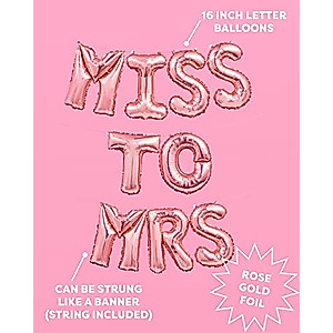 xo, Fetti Bachelorette Party Decorations - Miss to Mrs Balloon Kit - Rose Gold - 16" MISS TO MRS Foil Balloons + 10 Rose Gold Latex Balloons - Bridal Shower