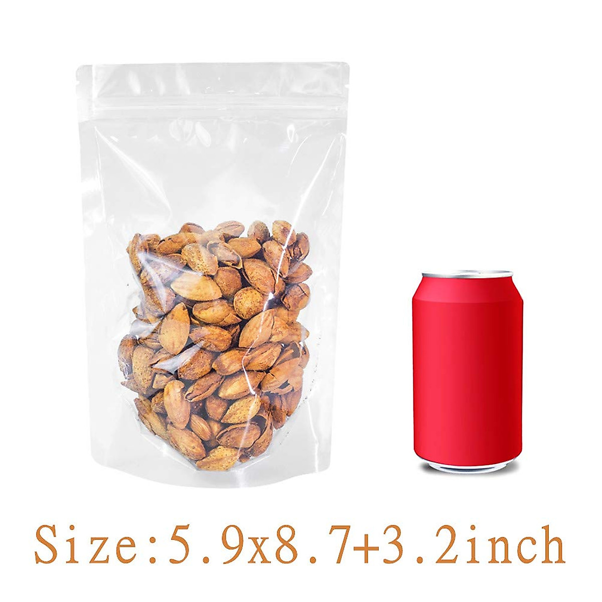 SixWe 100 Pack Reusable Clear Stand Up Mylar Food Storage Bags, 5.9x8.7+3.2inch, Polyethylene (PE) Mylar Bags Made of Premium PE, Self Seal, BPA Free