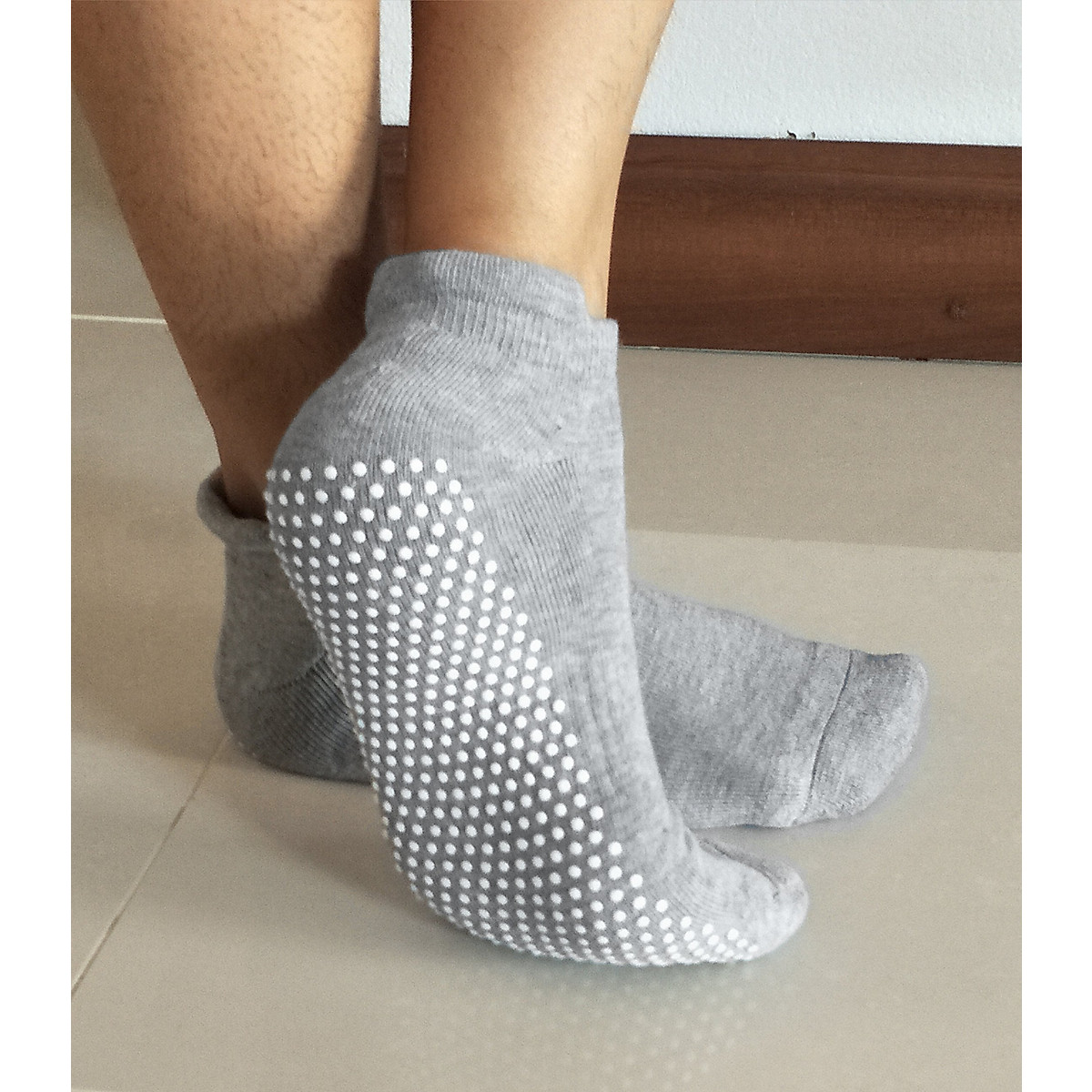 RATIVE Anti Slip Non Skid Barre Yoga Pilates Hospital Ankle Socks with grips for Adults Men Women (Small, 3-pairs/black+grey+pink)