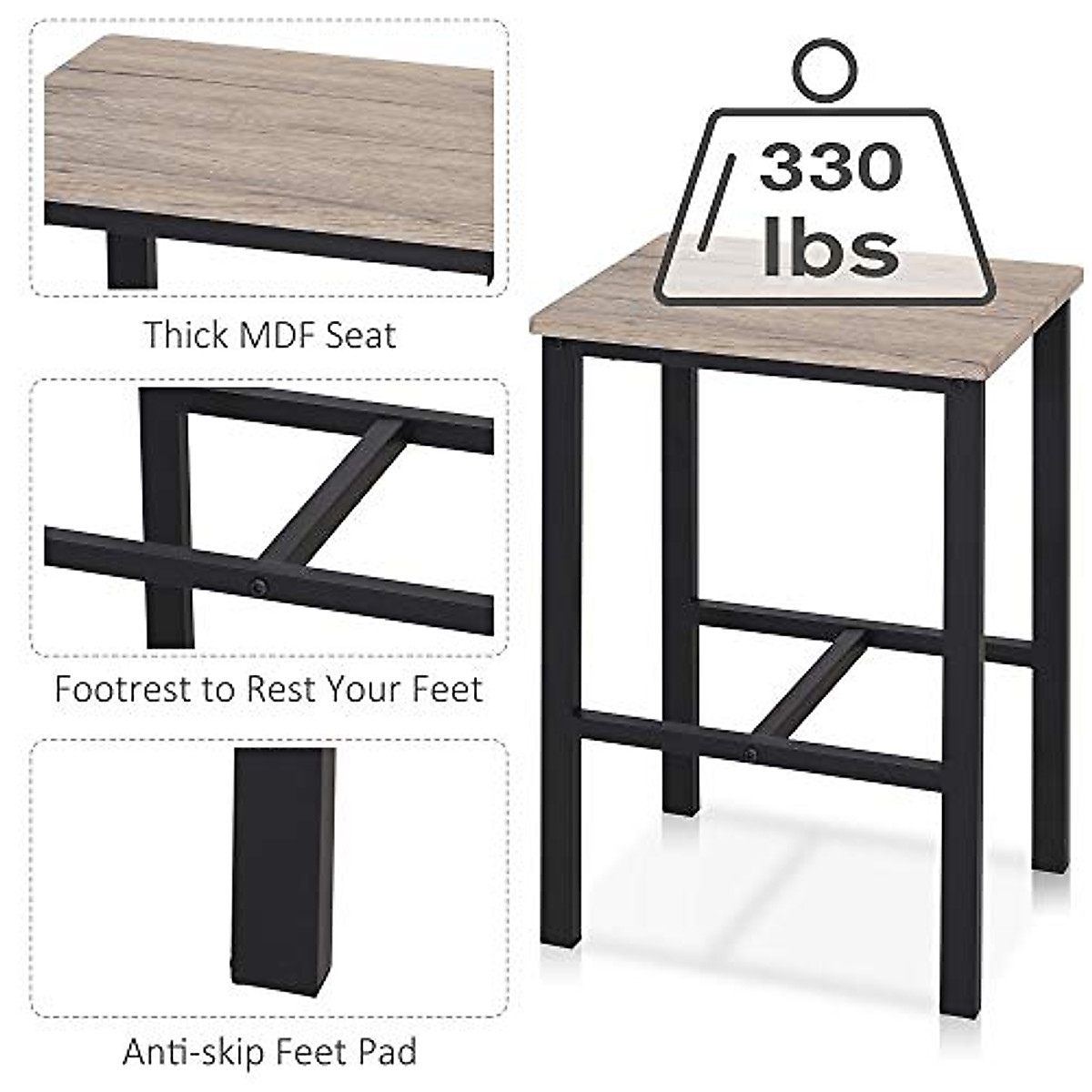 HOMCOM 5 Piece Modern Dining Table and 4 Stools Industrial Dining Set with Footrest & Metal Legs, for Kitchen, Natural