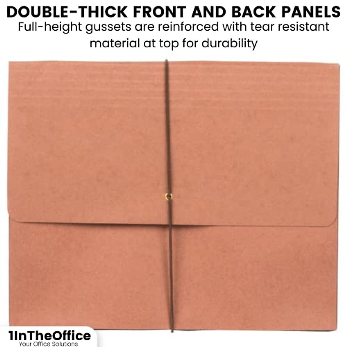 1InTheOffice Expanding File Wallet with Flap and Cord Closure, 5-1/4" Expansion, Letter Size, Redrope, 2 Pack